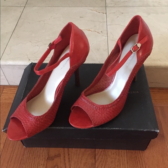 BCBGMaxAzria | Shoes | Bcbgmaxazria Heels 9 Leather Buck Red Braded ...